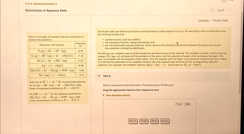 SOLVED: 12.2. Electrochemistry 2 Electrolysis of Aqueous Salts 5 of 5 ...