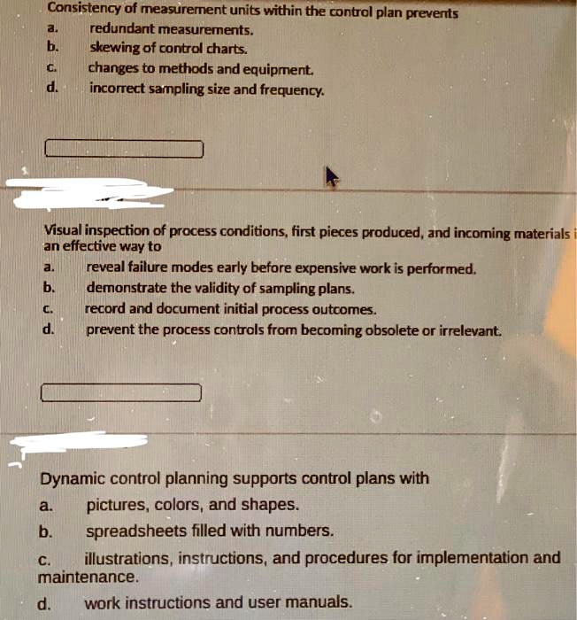 SOLVED: Consistency of measurement units within the control plan ...
