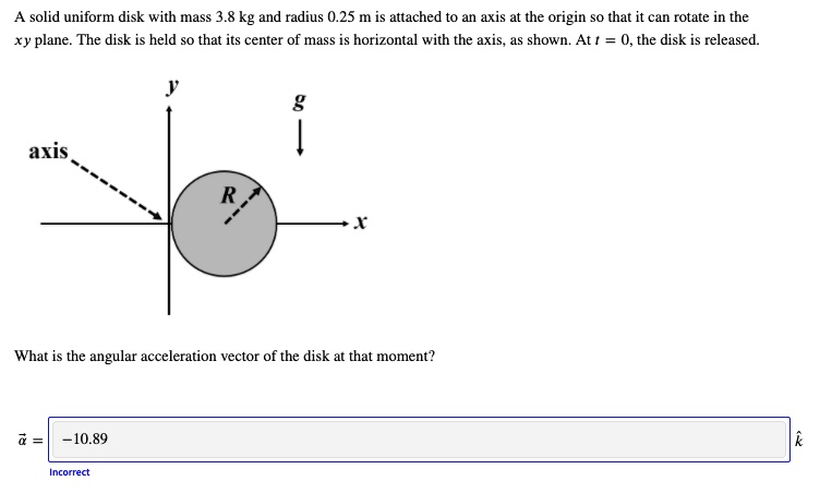 a solid uniform disk with mass 38 kg and radius 025 m is attached to an ...
