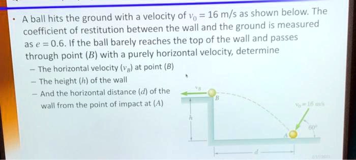 SOLVED: A ball hits the ground with a velocity of Vo = 16 m/s as shown ...