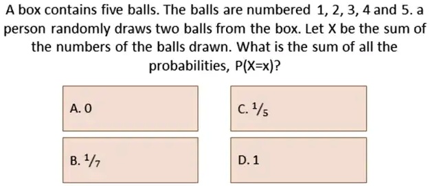 SOLVED: A box contains five balls. The balls are numbered 1, 2, 3, 4 ...