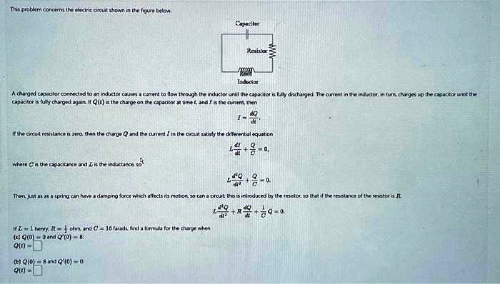 SOLVED: This problem concerns the electric circuit shown in the figure below. Capacitor Resistor ...