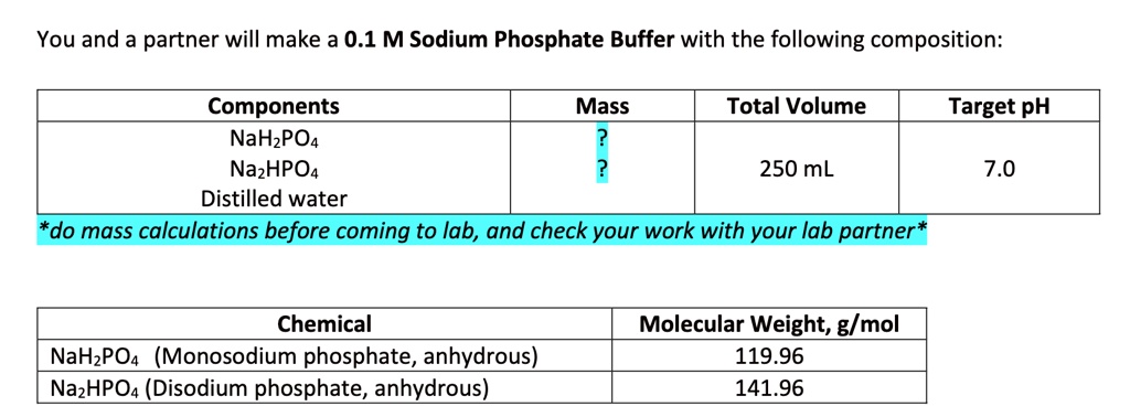 you and a partner will make a 01 m sodium phosphate buffer with the ...