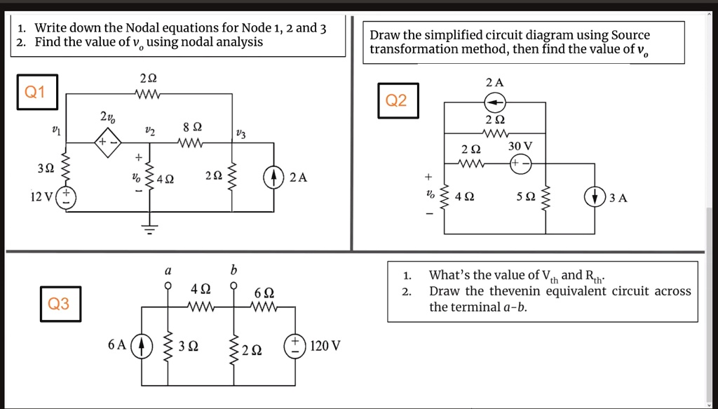 SOLVED: Write down the Nodal equations for Node 1, 2, and 3. Find the ...