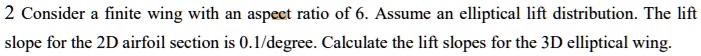 2 Consider a finite wing with an aspect ratio of 6. Assume an ...