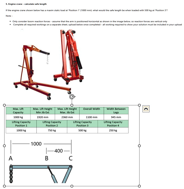 5 engine crane calculate safe length if the engine crane shown below ...
