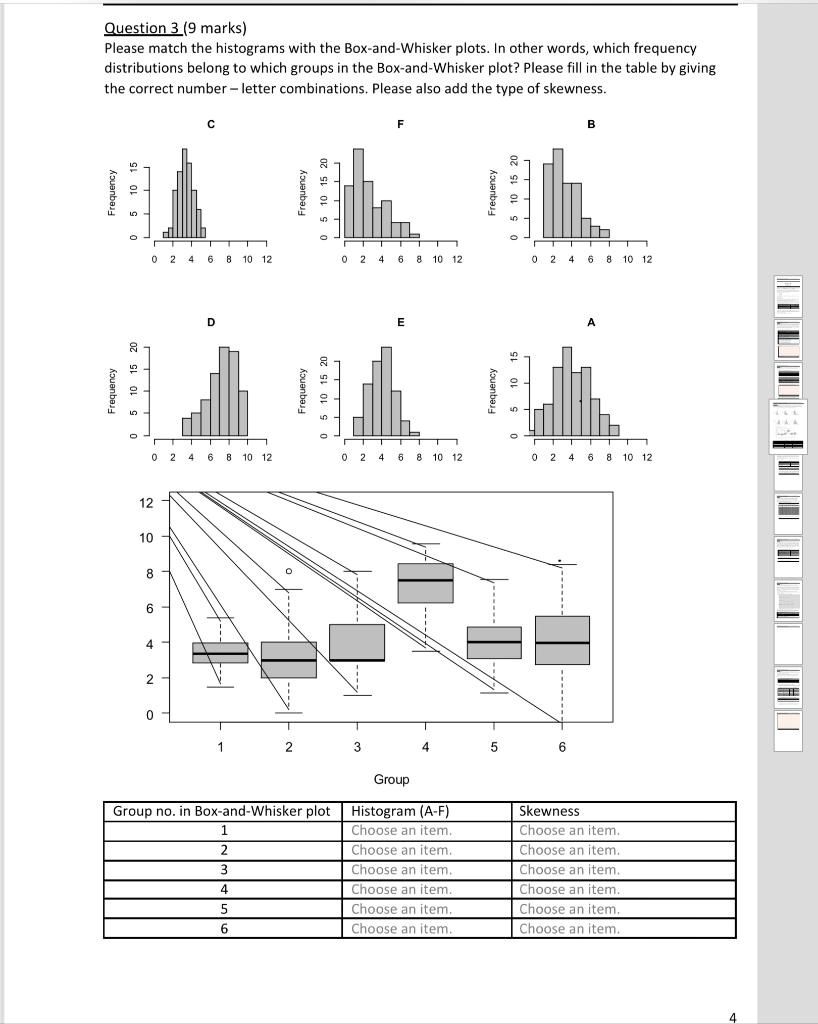 question 3 9 marks please match the histograms with the box and whisker ...