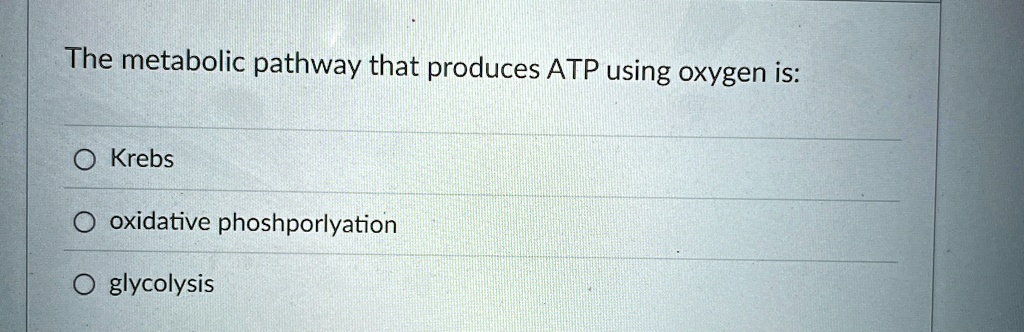 the metabolic pathway that produces atp using oxygen is o krebs o ...