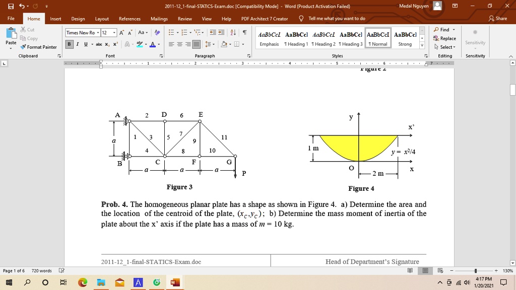 Prob. 4. The homogeneous planar plate has a shape as shown in Figure 4 ...