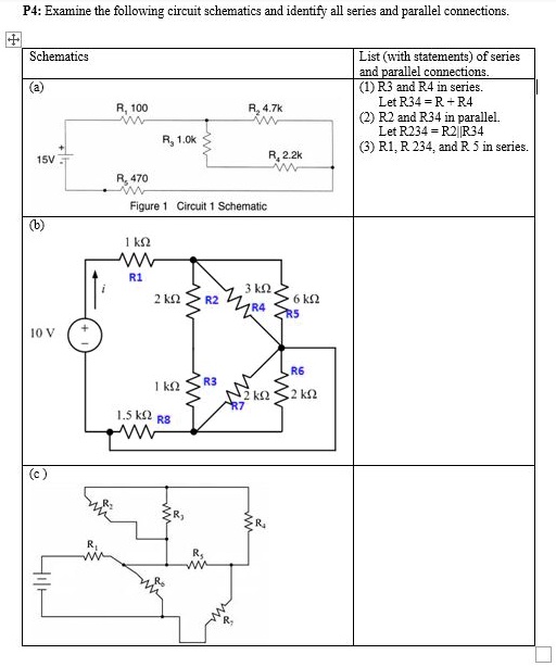 P4: Examine the following circuit schematics and identify all series ...