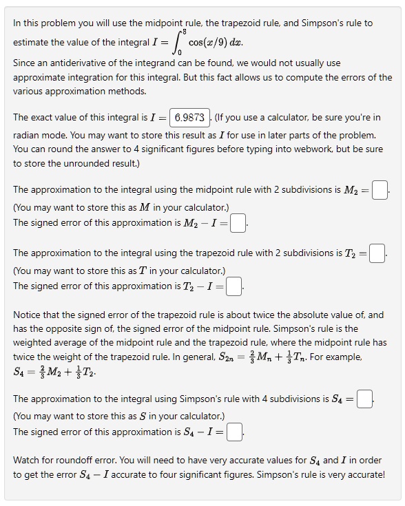 in this problem you will use the midpoint rule the trapezoid rule and ...