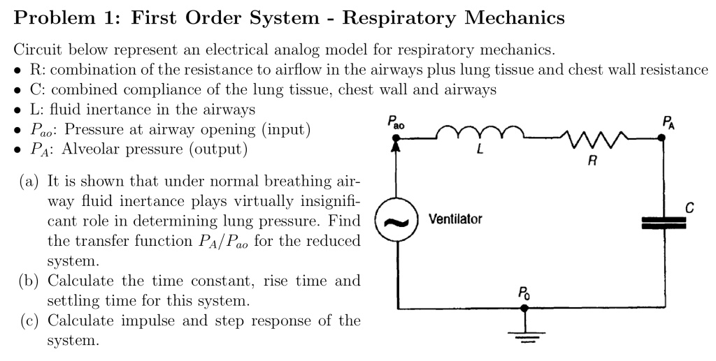 Problem 1: First Order System - Respiratory Mechanics Circuit below ...