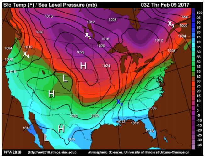 SOLVED: The map below shows the mean sea level pressure and mean sea ...