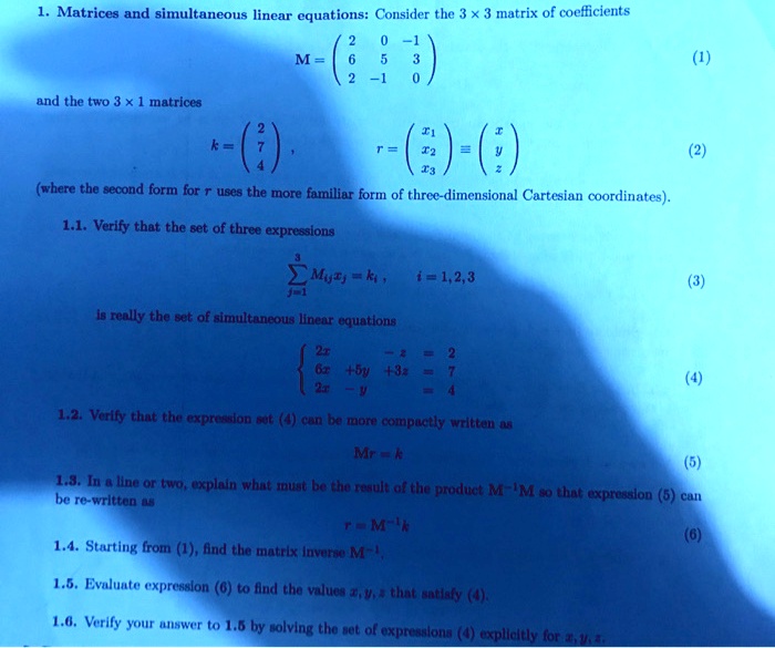 matrices and simultaneous lincar cquations consider the 3 3 matrix of ...