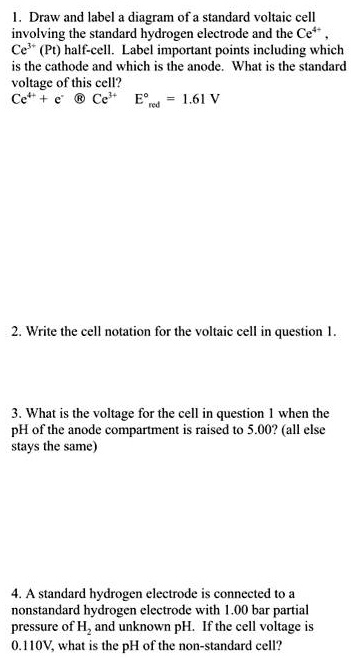 SOLVED: Texts: 1. Draw and label a diagram of a standard voltaic cell involving the standard ...