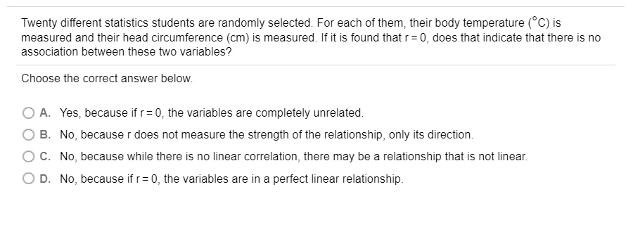 SOLVED: Twenty different statistics students are randomly selected. For ...
