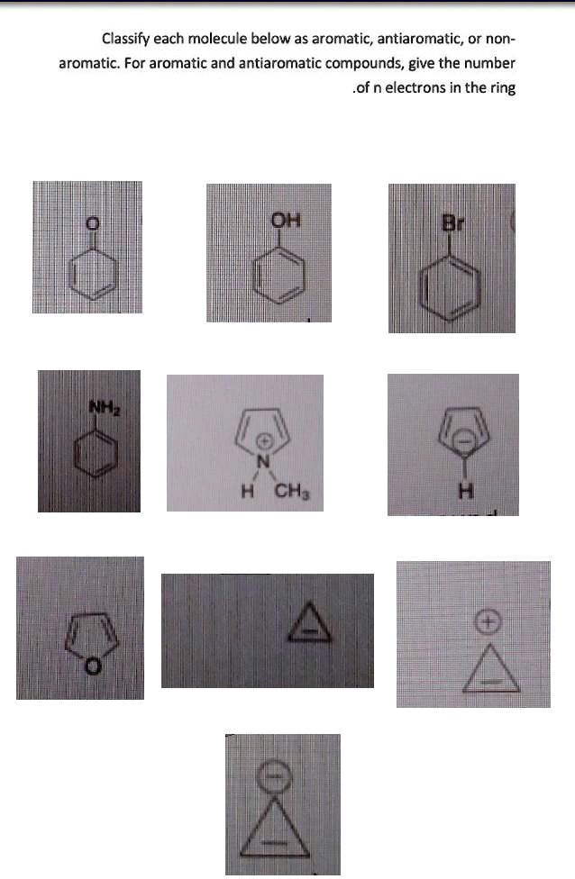SOLVED: Classify each molecule below as aromatic, antiaromatic, or non ...