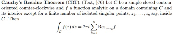 cauchy residue theorem crt text 76 let c be simple closed contour oriented counter clockwise and ...