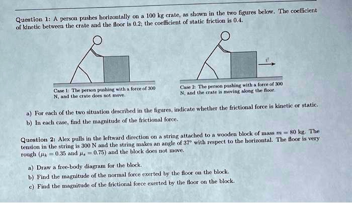 Question 1: A person pushes horizontally on a 100 kg crate, as shown in the two figures below ...
