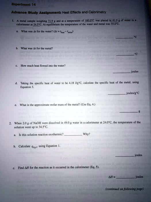 SOLVED: Experiment 14 Advanced Study Assignment: Heat Effects and ...