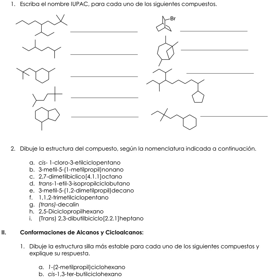 II. 1. Escriba el nombre IUPAC, para cada uno de los siguientes ...