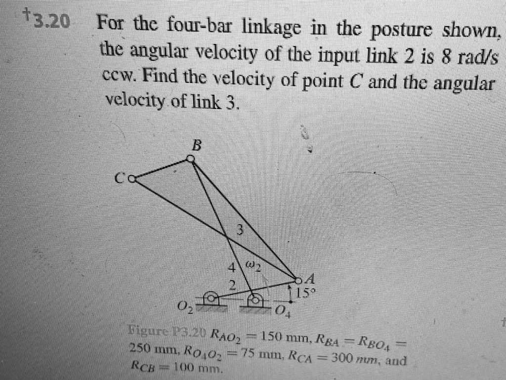 SOLVED: Solve using Analytical Method... +3.20 For the four-bar linkage in the posture shown ...