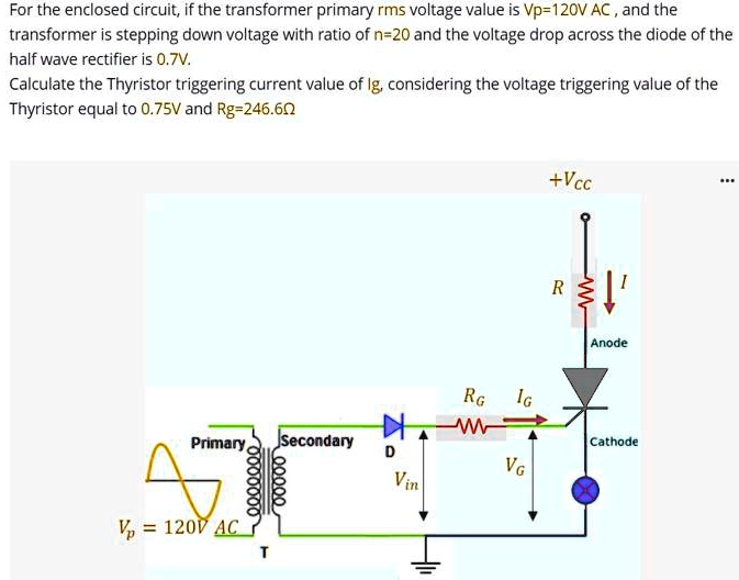 SOLVED: For the enclosed circuit, if the transformer primary rms ...