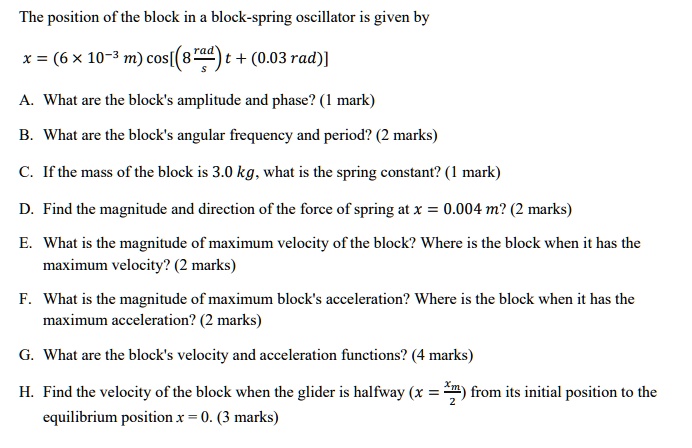 SOLVED: The position of the block in block-spring oscillator is given ...