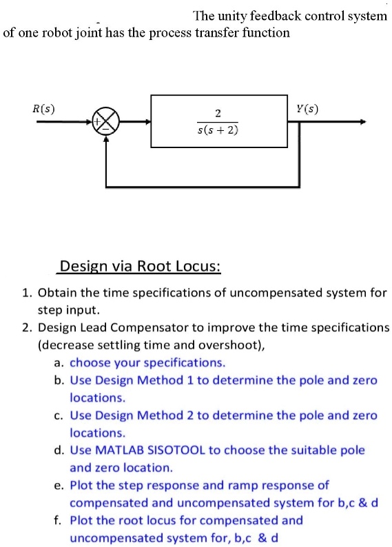 The unity feedback control system of one robot joint has the process transfer function R(s) 2 Y ...