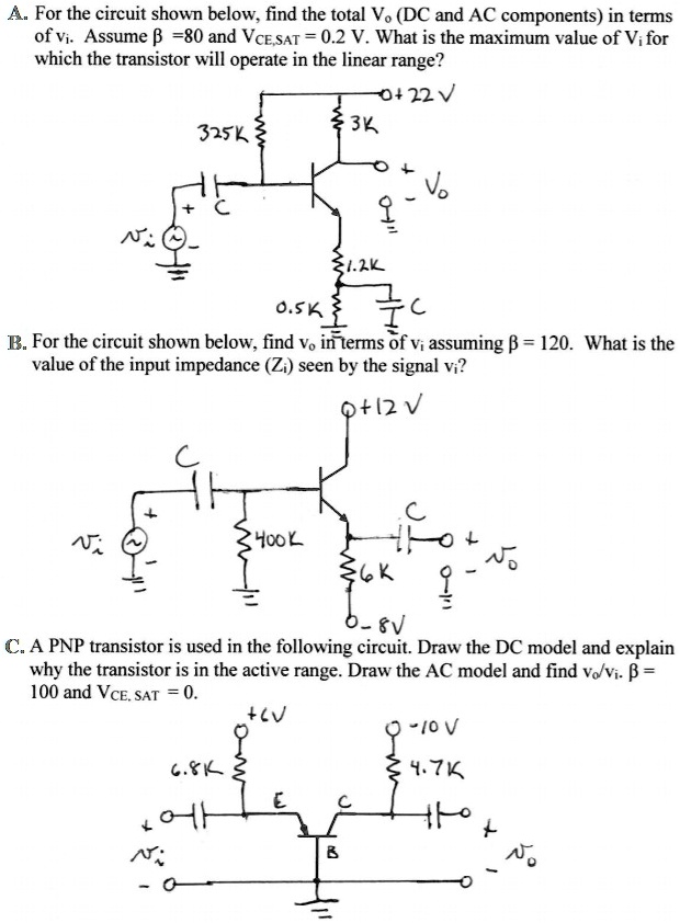 SOLVED: A. For the circuit shown below, find the total VoDC and AC ...