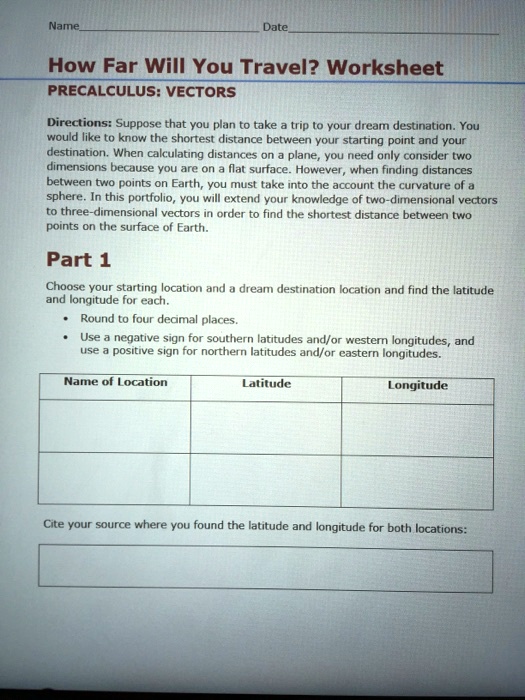Name Date How Far Will You Travel? Worksheet PRECALCULUS: VECTORS ...