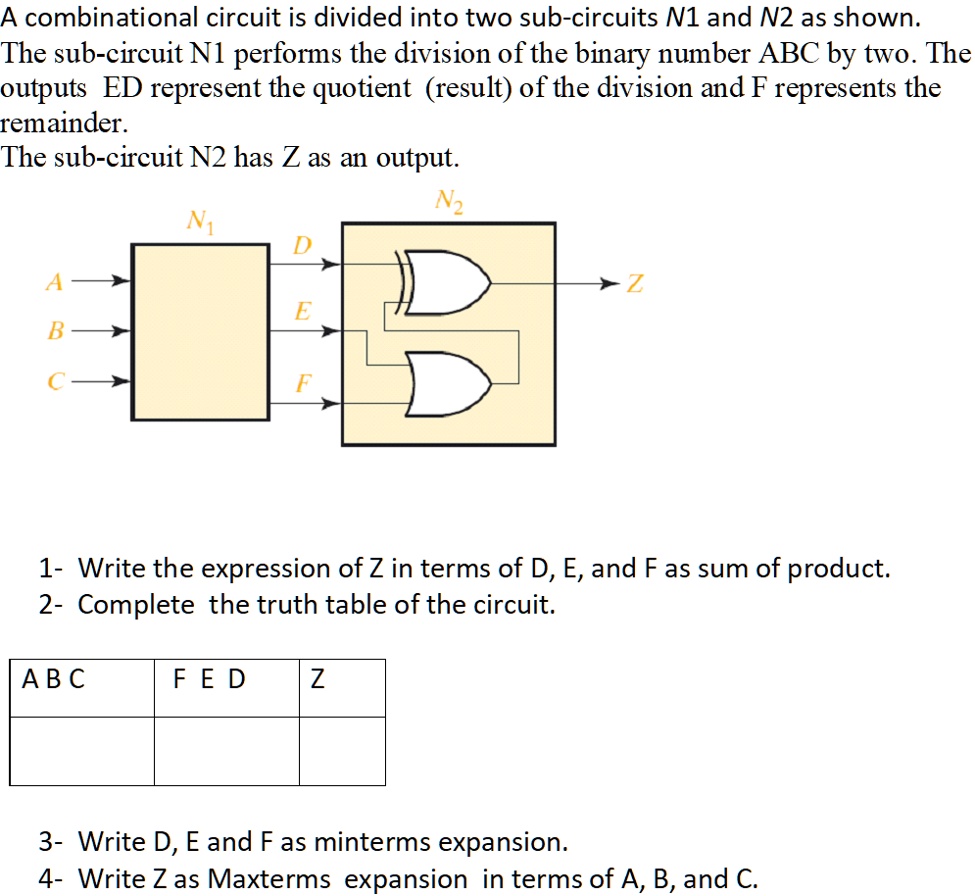 SOLVED: A combinational circuit is divided into two sub-circuits N1 and ... SOLVED: A combinational circuit is divided into two sub-circuits N1 and ...