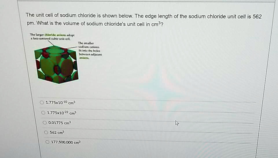 SOLVED: The unit cell of sodium chloride is shown below: The edge ...