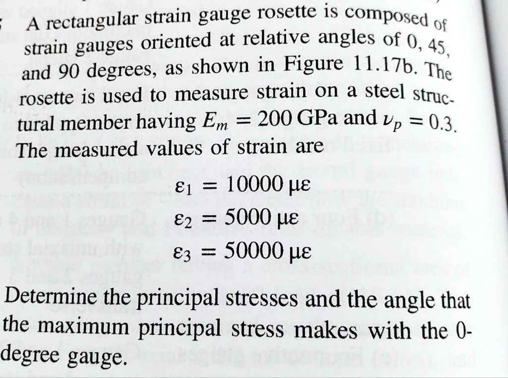 A rectangular strain gauge rosette is composed of strain gauges ...