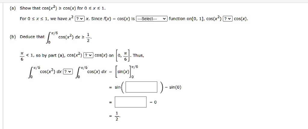 SOLVED: Show that cos(x^2) > 2 cos(x) for 0