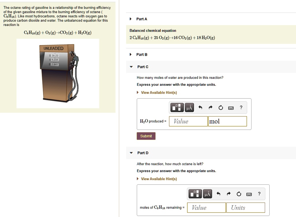SOLVED: The octane rating of gasoline relationship of the burning ...