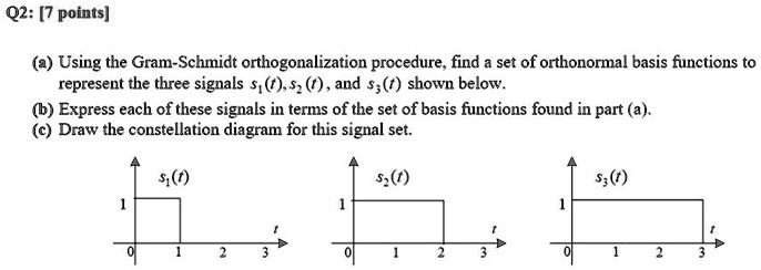 Q2: [7 points] (a) Using the Gram-Schmidt orthogonalization procedure, find a set of orthonormal ...