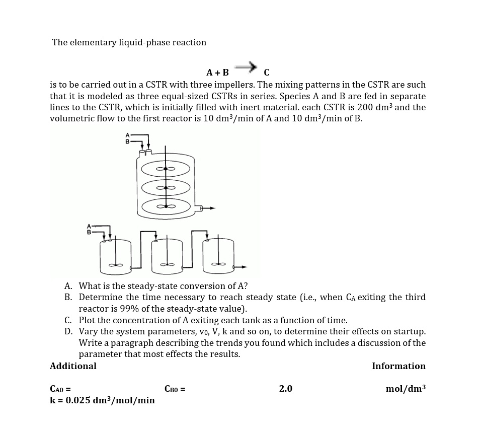 [GET ANSWER] The elementary liquid-phase reaction A + B →C is to be ...