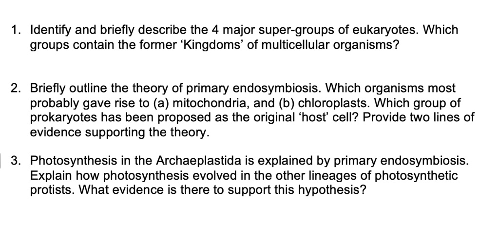 SOLVED: 1 Identify and briefly describe the 4 major super-groups of ...