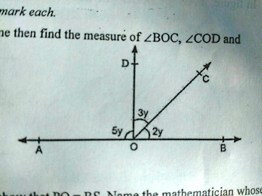 'In the given figure if AOB is a line then find the measure of angle BOC angle COD and angle DOC.