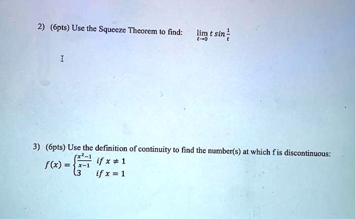 Solved 2 Gpts Use The Squeeze Theorem T0 Find Ingt Sin 3 Gpts Use The Definition Of
