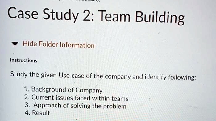 SOLVED: topic - Importance of teaming Case Study 2: Team Building Hide Folder Information ...