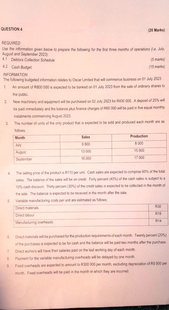 QUESTION4 20Marks) REQUIRED Use the information given below to prepare ... QUESTION4 20Marks) REQUIRED Use the information given below to prepare ...