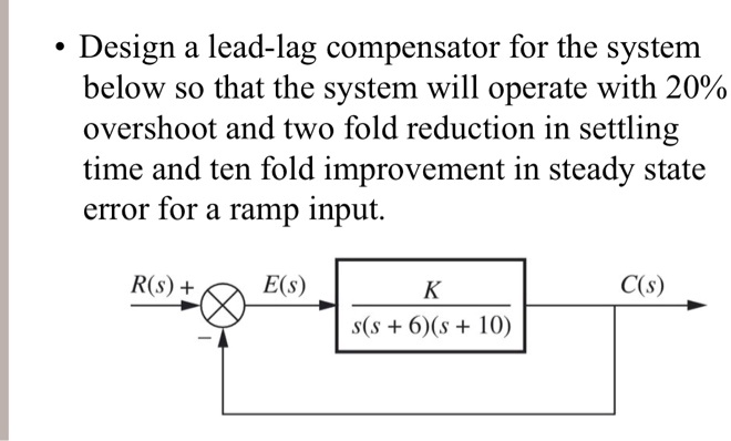 SOLVED: Design a lead-lag compensator for the system below so that the ...