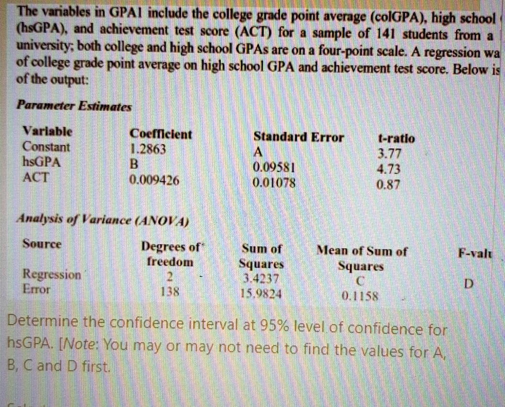 SOLVED: The variables in GPA I include the college grade point average ...