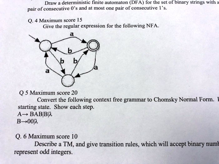 Solved Draw A Deterministic Finite Automaton Dfa For The Set Of Binary Strings With A Pair Of