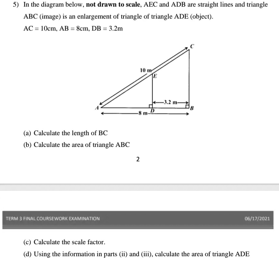 SOLVED: In the diagram below, not drawn to scale, AEC and ADB are straight lines and triangle ...