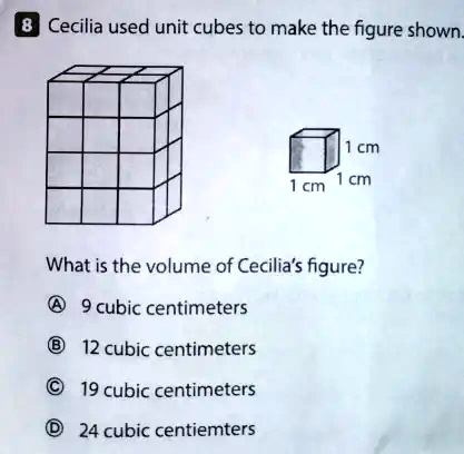 Cecilia used unit cubes to make the figure shown. What is the volume of ...