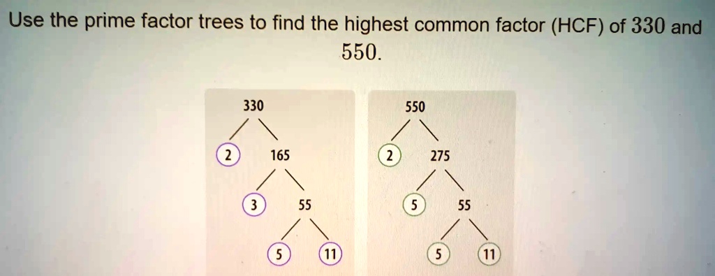 SOLVED: Use the prime factor trees to find the highest common factor ...