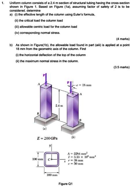 1. Uniform column consists of a 2.4 m section of structural tubing ...